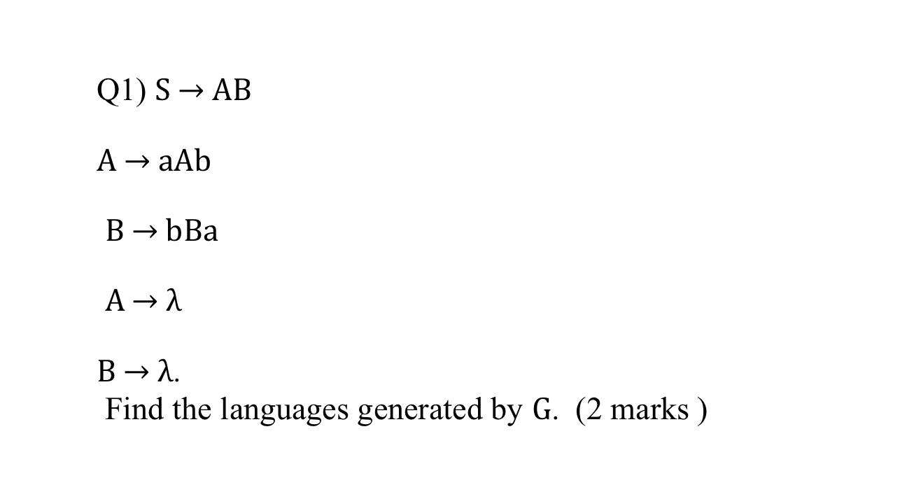 Solved Q1S-> ﻿ABA->aAbB->bBaA->\lambda B->\lambda Find the | Chegg.com