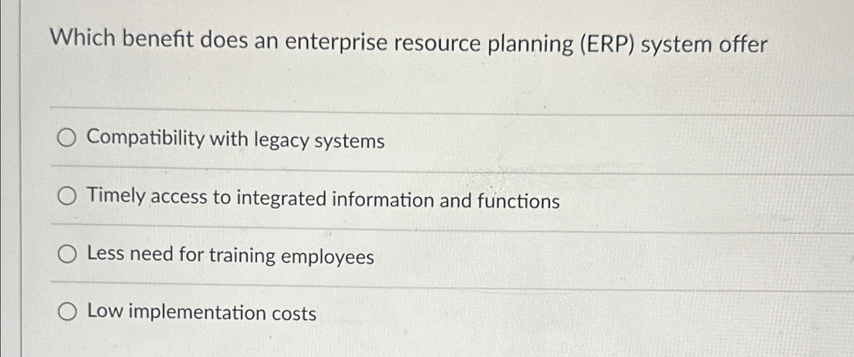 Solved Which benefit does an enterprise resource planning | Chegg.com