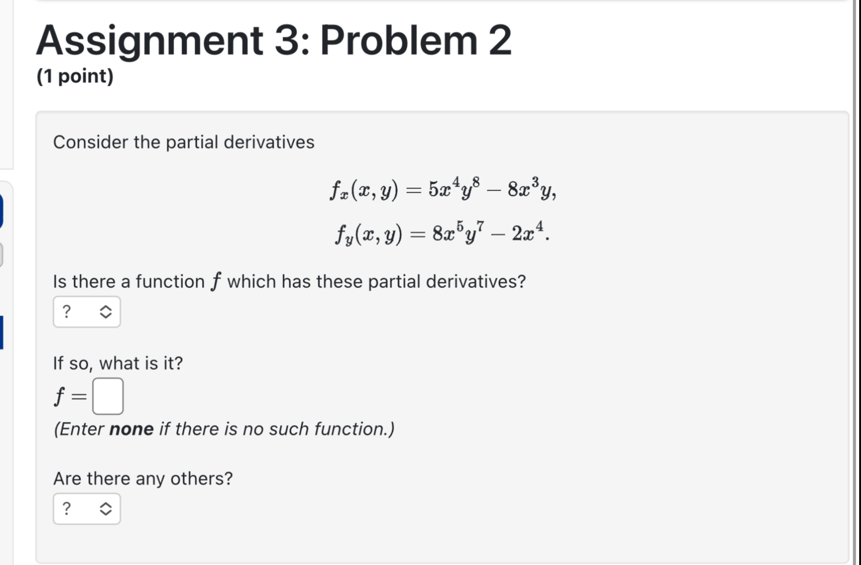 Solved (1 ﻿point)Consider the partial | Chegg.com