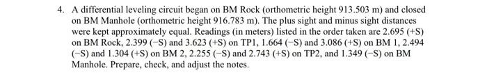 Solved A differential leveling circuit began on BM Rock | Chegg.com