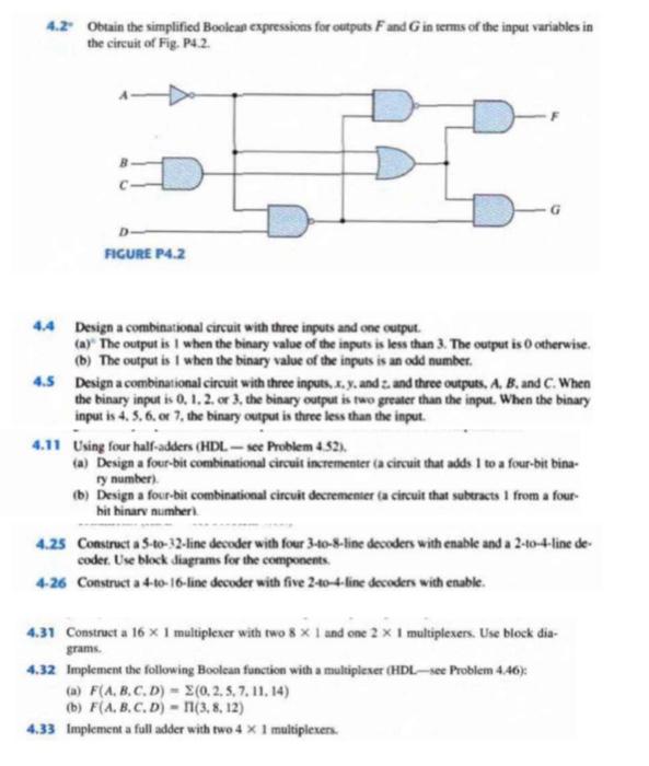 Solved 4.2 Obtain the simplified Boolean expressions for | Chegg.com