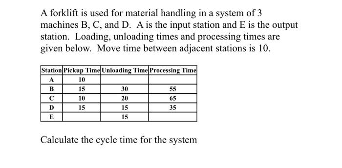 Solved A forklift is used for material handling in a system | Chegg.com