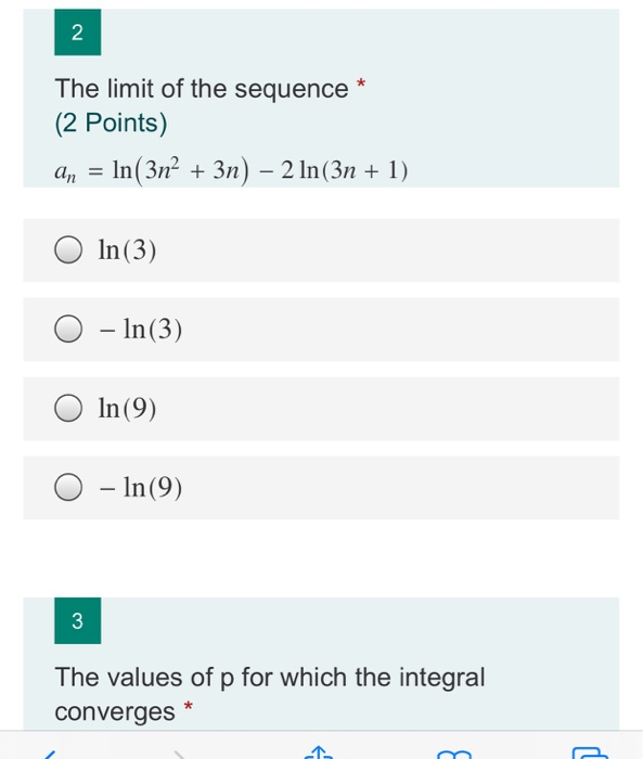 Solved N The limit of the sequence (2 Points) In(3n2 + 3n) – | Chegg.com
