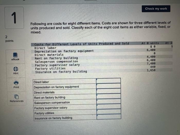 Solved Following are costs for eight different items. Costs | Chegg.com