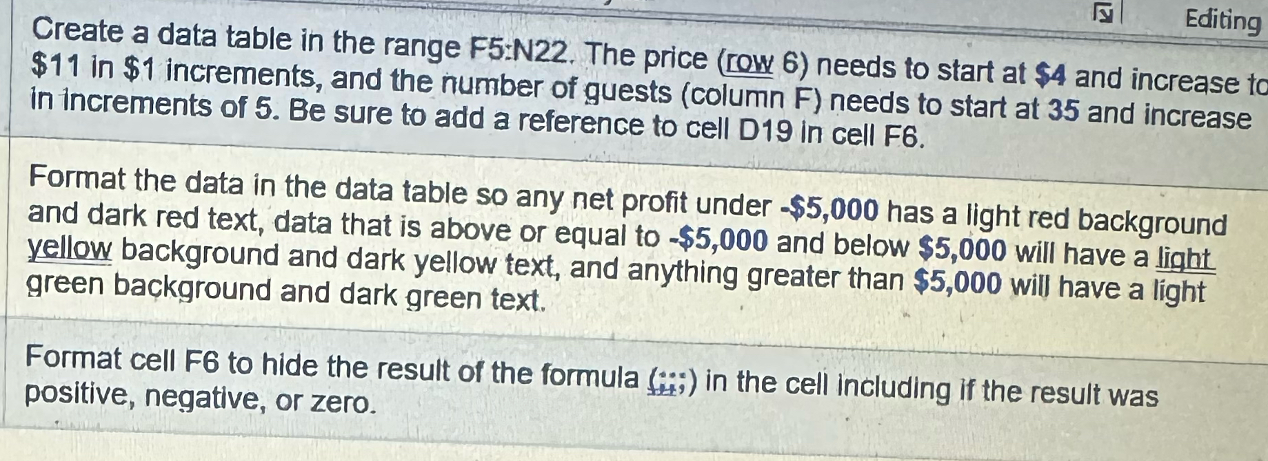 Solved Create a data table in the range F5:N22. ﻿The price | Chegg.com