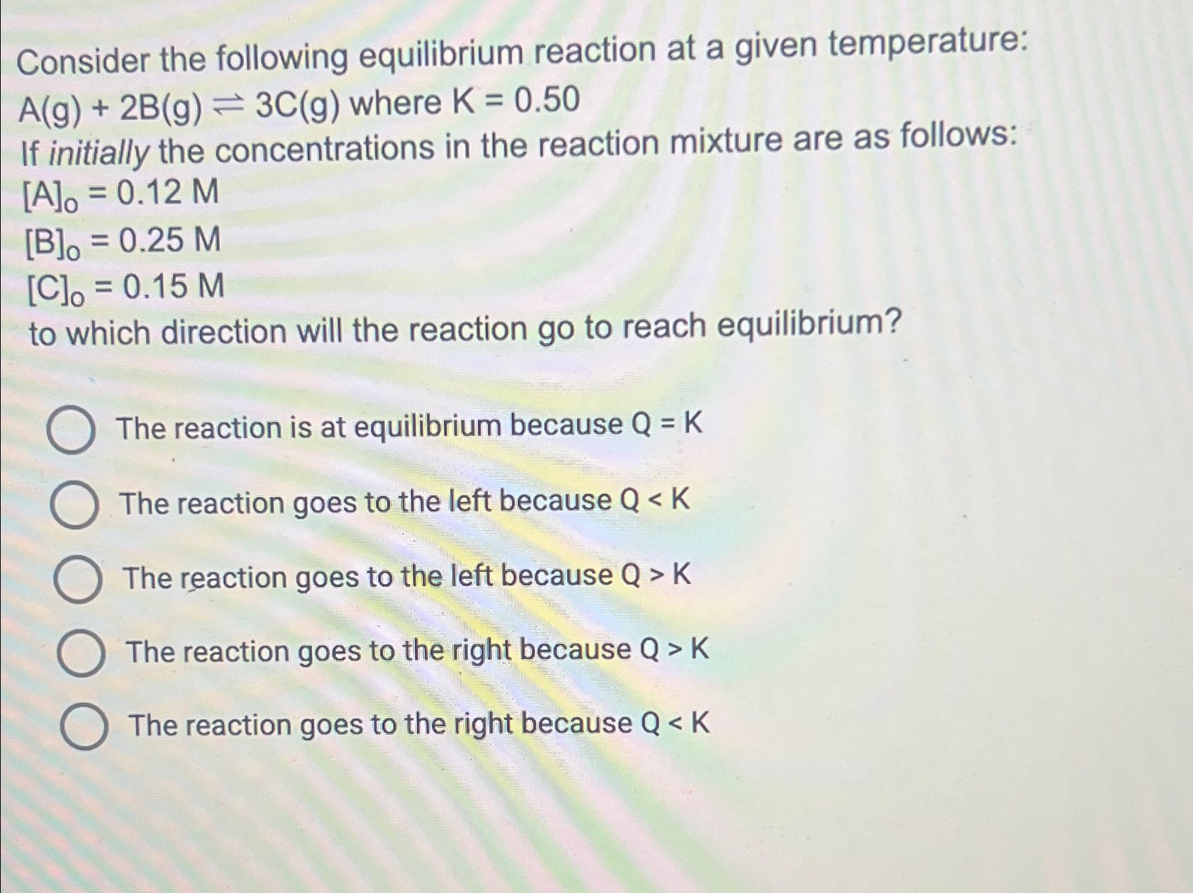 Solved Consider the following equilibrium reaction at a | Chegg.com