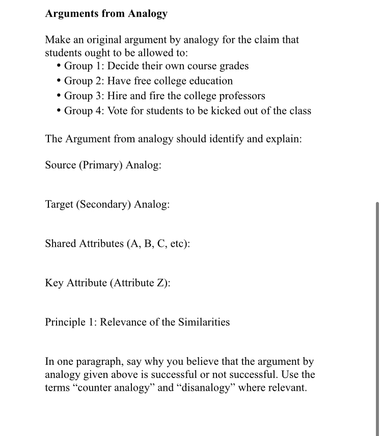 Solved Arguments from AnalogyMake an original argument by | Chegg.com
