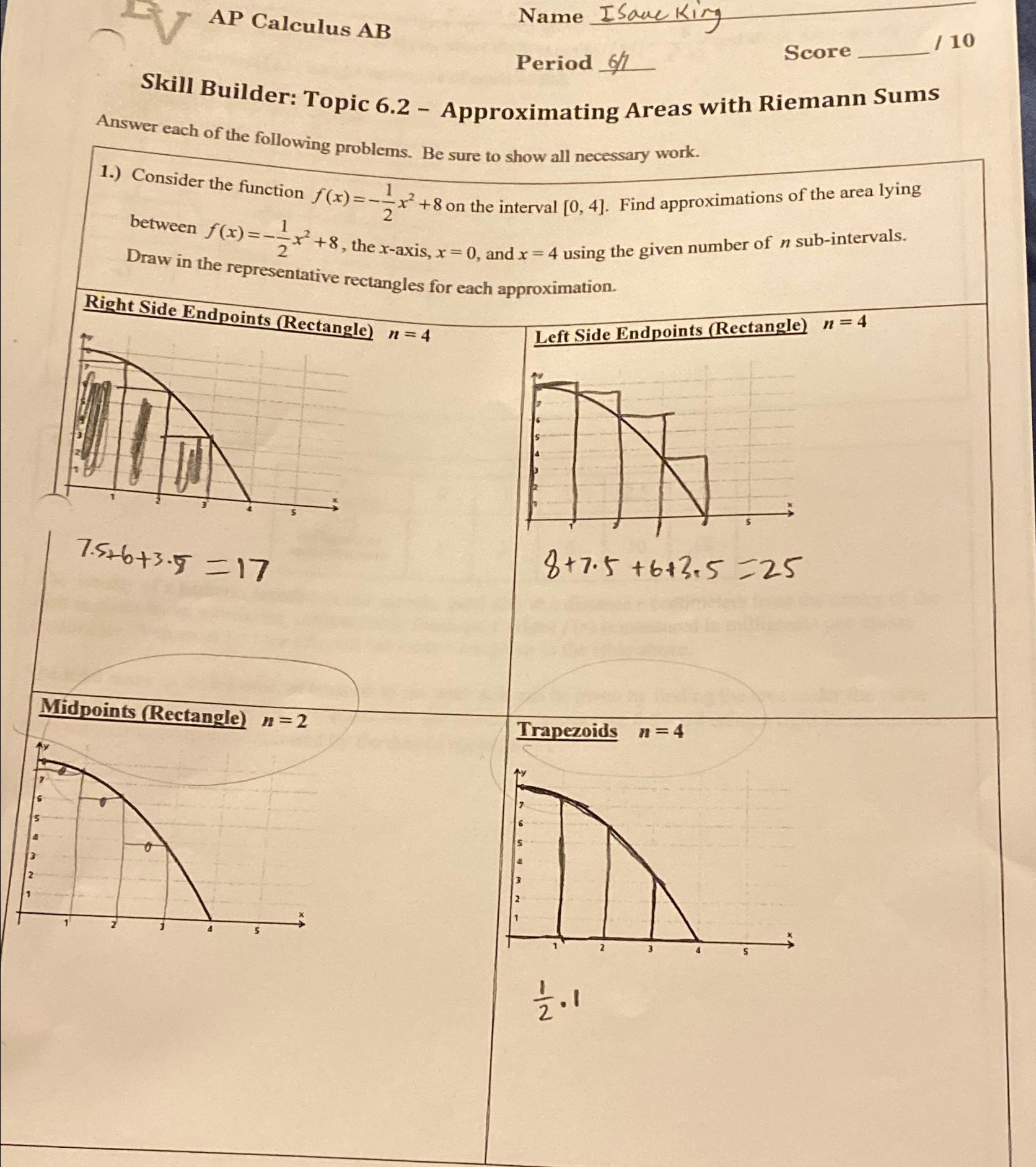 Solved AP Calculus ABNameIsove KingPeriod 6/1Score110Skill | Chegg.com