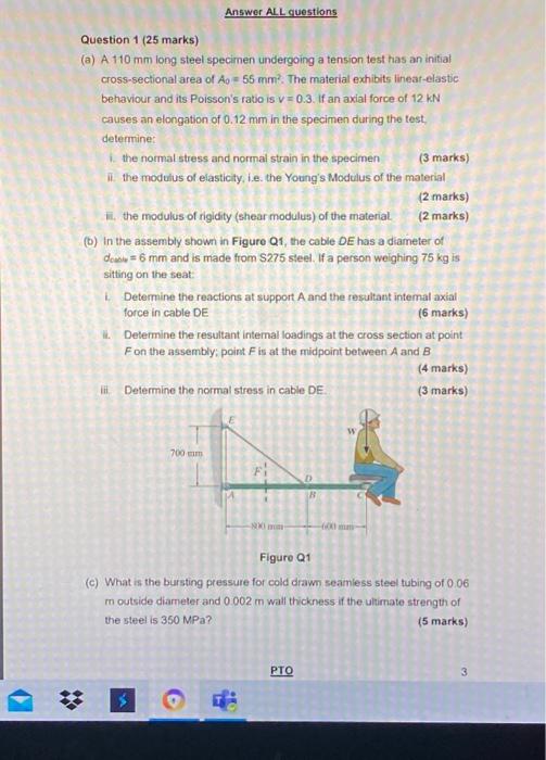 Solved cross-sectional area of A0=55 mm2. The material | Chegg.com