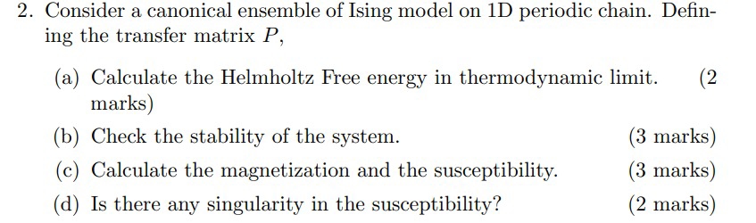 Solved Consider a canonical ensemble of Ising model on 1D | Chegg.com