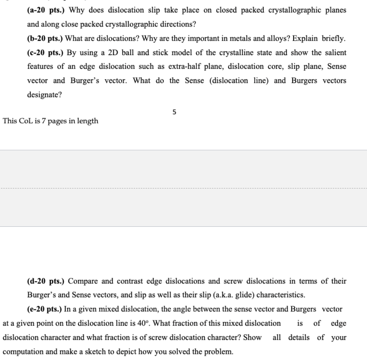 Solved (a-20 pts.) ﻿Why does dislocation slip take place on | Chegg.com