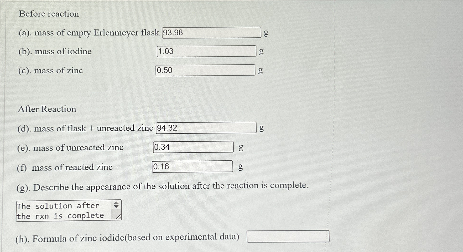 Solved Before reaction(a). ﻿mass of empty Erlenmeyer | Chegg.com