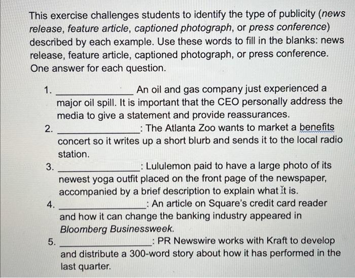 Solved This exercise challenges students to identify the | Chegg.com