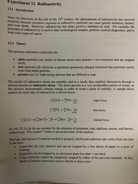 Solved Experiment 12 Radioactivity 12.1 Introduction ince | Chegg.com