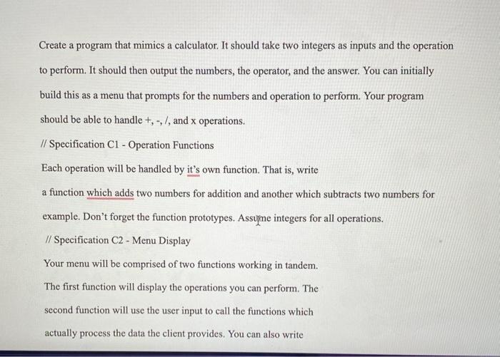 Solved Create a program that mimics a calculator. It should | Chegg.com