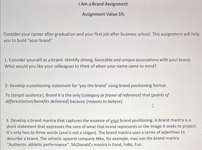 Solved I Am a Brand Assignment Assignment Value 5% Consider | Chegg.com