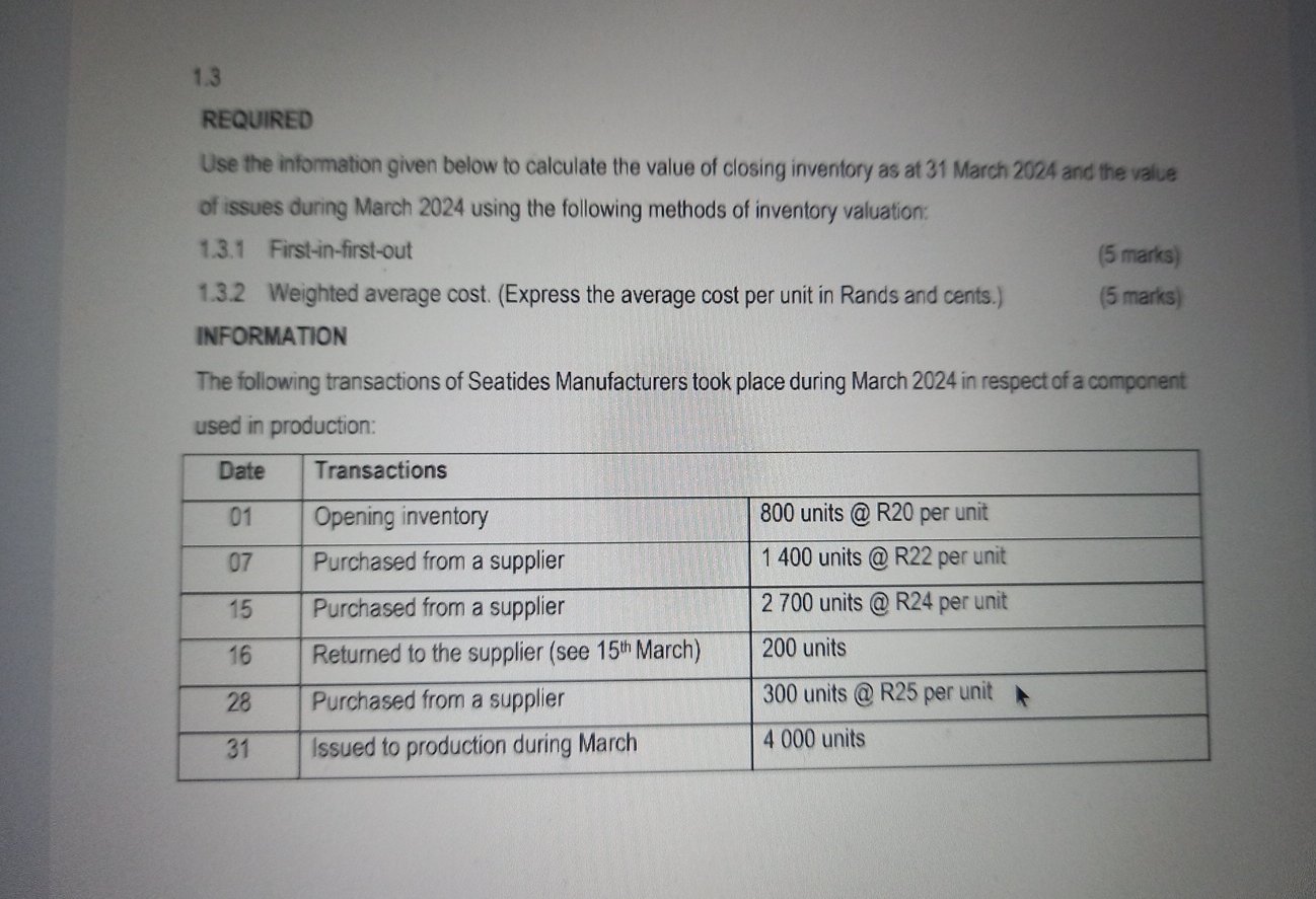 Solved 1.3REQUIREDUse the information given below to | Chegg.com