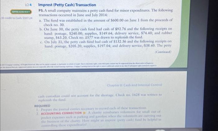 Solved 4 Imprest (Petty Cash) Transaction P5. A small | Chegg.com