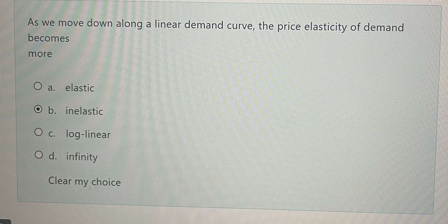 Solved As we move down along a linear demand curve, the | Chegg.com