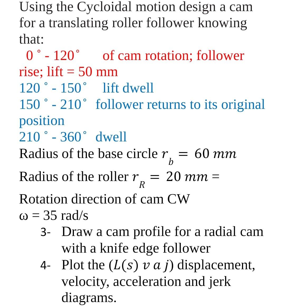 Solved Using the Cycloidal motion design a cam for a | Chegg.com
