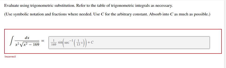 Solved Evaluate using trigonometric substitution. Refer to | Chegg.com
