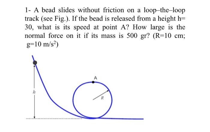 Solved 1- A bead slides without friction on a loop-the-loop | Chegg.com