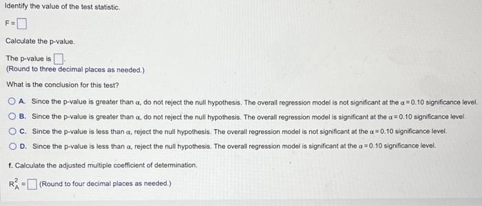 Solved Consider the following ANOVA table for a multiple | Chegg.com