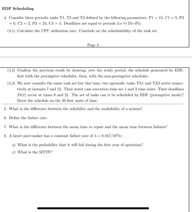 Solved EDF Scheduling 4. Consider three periodic tasks T1, | Chegg.com