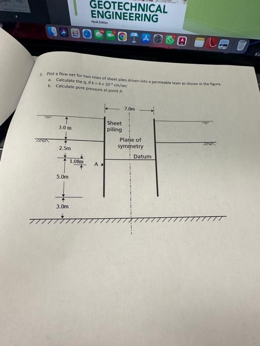 Solved 3. Plot a flow net for two rows of sheet piles driven | Chegg.com