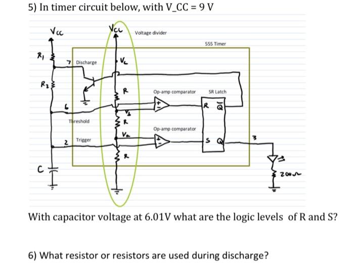 Solved 5) In timer circuit below, with V−CC=9 V With | Chegg.com