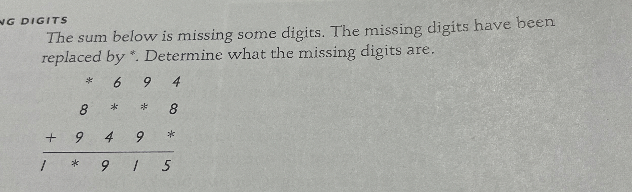 The sum below is missing some digits. The missing | Chegg.com