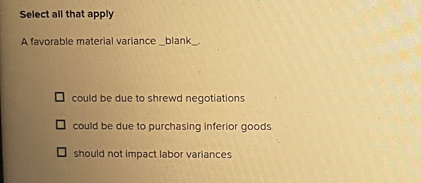 Solved Select all that applyA favorable material variance | Chegg.com