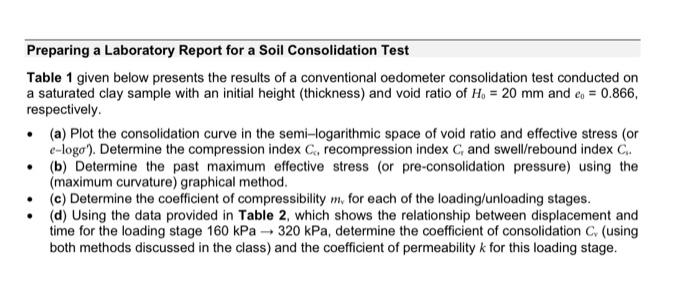 Solved a) Plot the consolidation curve in the | Chegg.com