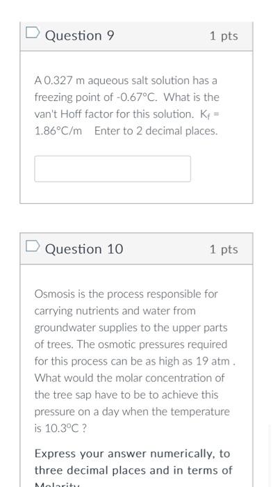 Solved A 0.327 m aqueous salt solution has a freezing point | Chegg.com