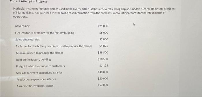 Solved Marigoid, Inc, manufactures clamps used in the | Chegg.com