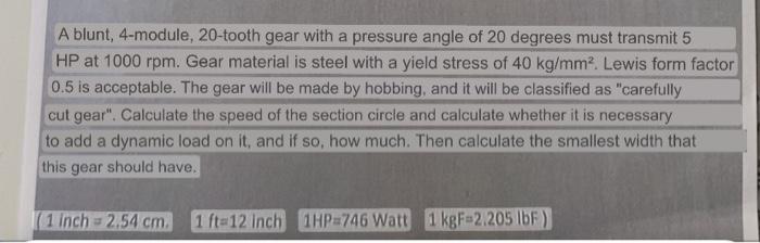 Solved A blunt, 4-module, 20-tooth gear with a pressure | Chegg.com
