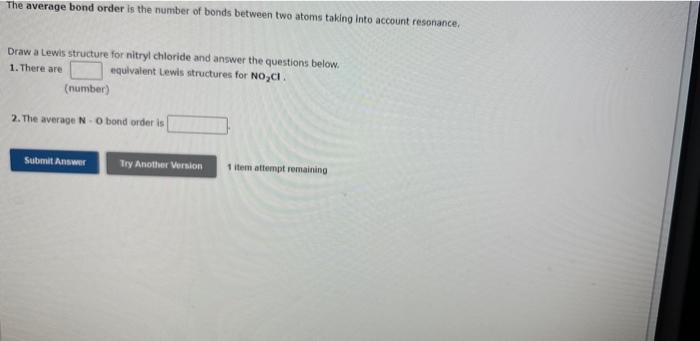 Solved The average bond order is the number of bonds between | Chegg.com