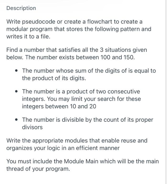Solved Description Write pseudocode or create a flowchart to | Chegg.com