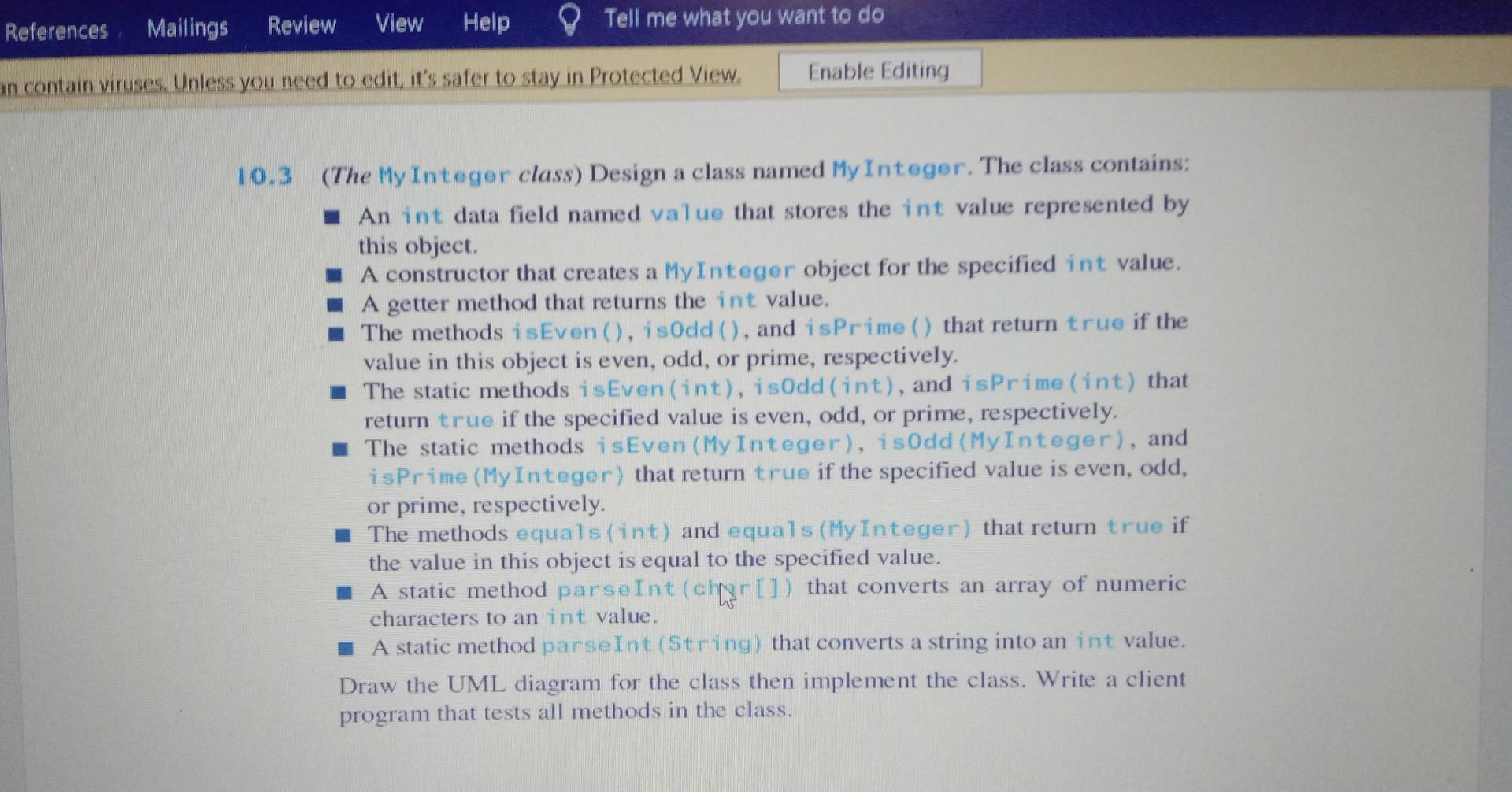 Solved The My Integer Class Design A Class Named My