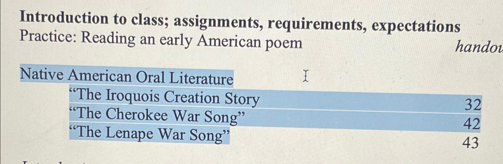 Solved Introduction to class; assignments, requirements, | Chegg.com