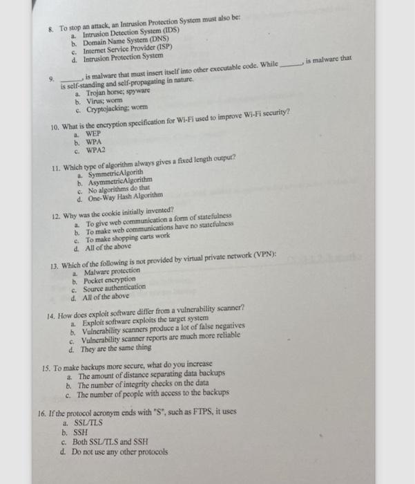 Solved Choose the correct answer: 1. , backs up everything | Chegg.com