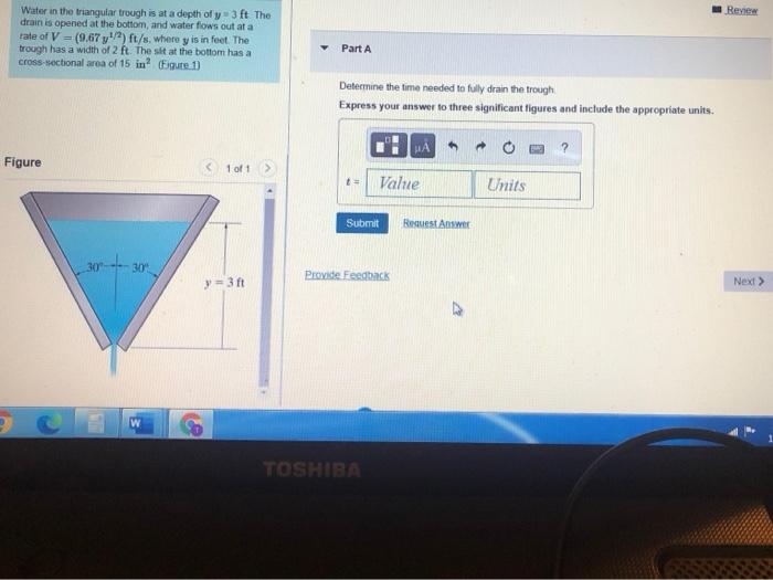 Solved Review Water in the triangular trough is at a depth | Chegg.com