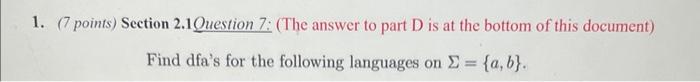 Solved 1. (7 points) Section 2.1Question 7: (The answer to | Chegg.com