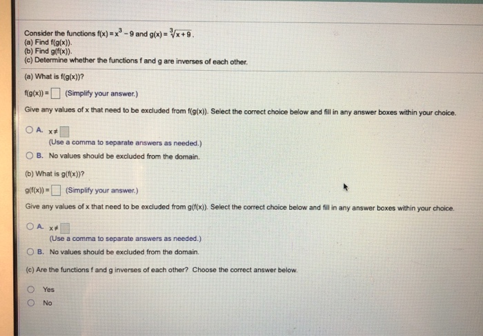 Solved Consider the functions f(x) = x2 - 9 and g(x) = x+9. | Chegg.com