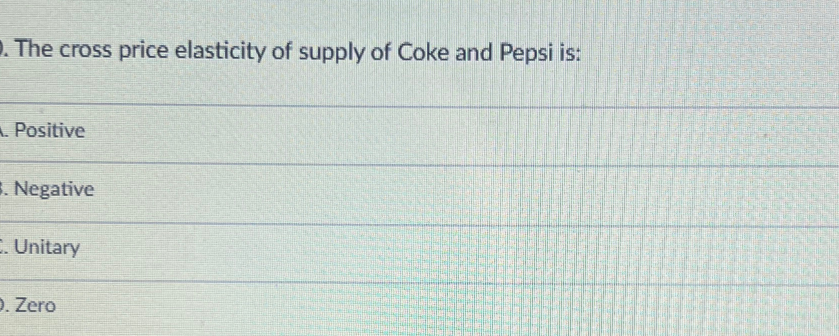 Solved The cross price elasticity of supply of Coke and | Chegg.com