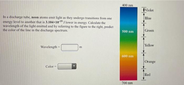 Solved 400 nm Violet Blue In a discharge tube, neon atoms | Chegg.com