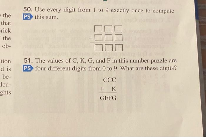 [Solved]: 50. Use every digit from 1 to 9 exactly once to c