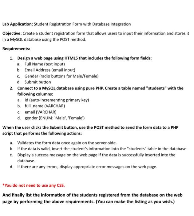 Solved Lab Application: Student Registration Form with | Chegg.com