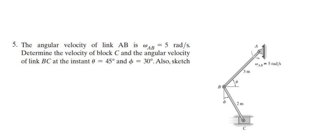 Solved 5. The angular velocity of link AB is WAB = 5 rad/s. | Chegg.com