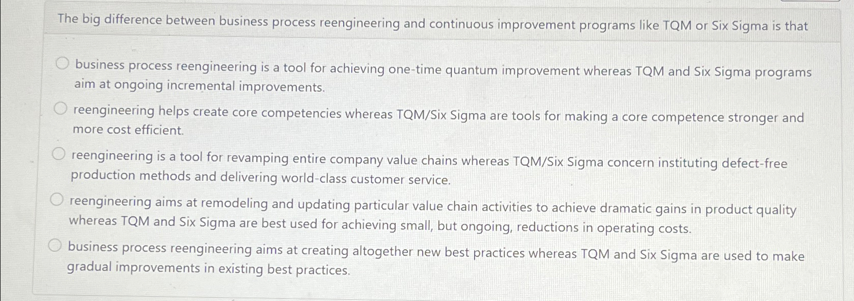 Solved The big difference between business process | Chegg.com